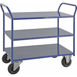 Kongamek Tischwagen KM41, 3 Etagen, LxBxH 1070 x 550 x 975 mm, blau, 2 Lenk- und 2 Bockrollen, ab 5 Stk