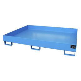 eurokraft pro Regal-Bodenwanne, 257 l Auffangvolumen, LxBxH 1750 x 1300 x 250 mm, ohne Gitterrost, blau lackiert