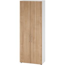 eurokraft pro B&uuml;roschrank, 5 Fachb&ouml;den, 6 Ordnerh&ouml;hen, wei&szlig; / Nussbaum
