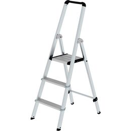 MUNK Alu-Stufenstehleiter, einseitig begehbar, eloxiert, mit ergonomisch geformtem Holm und Ablageschale, 3 Stufen