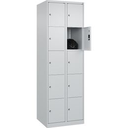C+P 5er-Schlie&szlig;fachschrank Classic PLUS, 2 Abteile, lichtgrau, B 600 mm, 10 F&auml;cher, mit Bodengleitern
