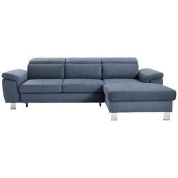 Xora Ecksofa, Blau, Textil, 3-Sitzer, Ottomane rechts, L-Form, 250x167 cm, Stoffauswahl, seitenverkehrt erh&auml;ltlich, Schlafen auf Sitzh&ouml;he, R&uuml;cken echt, Wohnzimmer, Sofas & Couches, Wohnlandschaften, Ecksofas