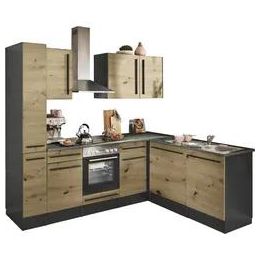Winkelküche BASIC BY BALCULINA "Jazz", braun (küche: natur, korpus: artisan eiche, arbeitsplatte: metallic graubraun), B:250cm H:200cm T:60cm, Komplettküchen-Sets, Stellbreite 250x175 cm, wahlweise mit E-Geräten