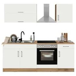 Küchenzeile KOCHSTATION "KS-Colmar", weiß (küche: braun, korpus: wotaneichfarben, arbeitsplatte: wotaneichfarben), B:210cm T:60cm, Komplettküchen-Sets, ohne E-Geräte, Breite 210 cm