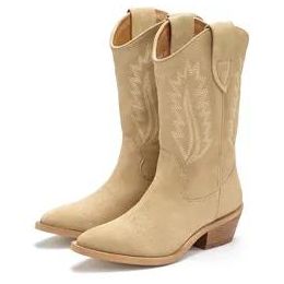 Cowboy Boots Lascana, Damen, Gr. 39, beige, Obermaterial: 100% Rindsleder. Futter: 100% Lederimitat. Decksohle: 100% Lederimitat. Laufsohle: 100% Synthetik, unifarben, Schuhe, Cowboy Stiefelette, Western Stiefel, Ankleboots aus hochwertigem Leder