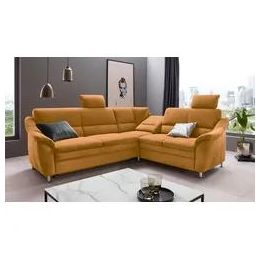 Ecksofa Places of Style "Cardoso L-Form", gelb (mais), B:249cm H:90cm T:209cm, Luxus-Microfaser Lederoptik (100% Polyester);Luxus-Microfaser (100% Polyester);Luxus-Microfaser ALTARA NUBUCK (100% Polyester);Struktur (100% Polyester), Sofas, Federkern, wahlweise mit Bett, Schubkasten, teilweise Relaxfunktion