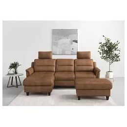 Sit & More Ecksofa SIT & MORE "Farö L-Form", braun (cognac), B:234cm H:90cm T:168cm, Sofas, inklusive Federkern, wahlweise mit Bettfunktion und Bettkasten