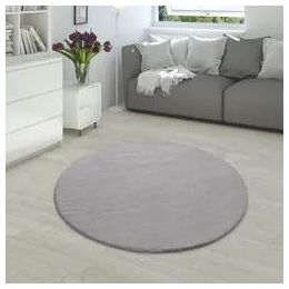 Fellteppich Paco Home "Rabbit 780", grau, H:26mm Ø:160cm, Polyester, Teppiche, Fellteppich, Kunstfell, Kaninchenfell-Haptik, echter Kuschelteppich, Uni-Farben