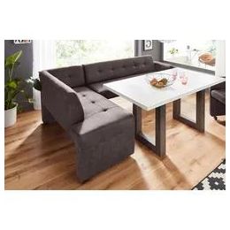 Eckbank exxpo - SOFA FASHION "Barista mit toller Detailverarbeitung, hohe Bodenfreiheit", braun (schwarz braun), B:157cm H:82cm T:245cm, Microfaser (Zusammensetzung: 100% Polyester);Lederfaserstoff (Grundgewebe 41% Lederfaser, 39% Polyester, 20% Baumwolle), Sitzbänke, Komfortsitzhöhe 49cm, Frei im Raum stellbar