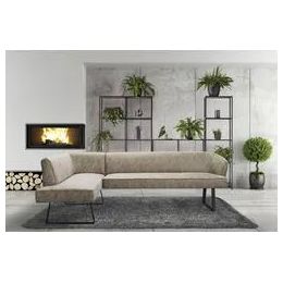 Eckbank exxpo - SOFA FASHION "Americano", braun (cappuccino), B:249cm H:83cm T:157cm, Sitzbänke, mit Keder und Metallfüßen, Bezug in verschiedenen Qualitäten