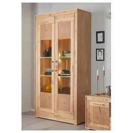 Vitrine VOGL MÖBELFABRIK, braun (eichefarben chalet, wildeiche massiv), B:107cm H:202cm T:40cm, Schränke, Höhe 202 cm