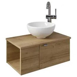 Waschtisch SAPHIR "Serie 6915 Waschschale mit Unterschrank für Gästebad, Gäste WC", braun (riviera eiche, riviera eiche, riviera eiche quer nb), B:61cm H:39,8cm T:35cm, Waschtische, 61 cm breit, 2 Türen, offenes Fach, kleine Bäder, ohne Armatur