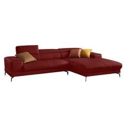Ecksofa W.Schillig "Piedroo, Designsofa mit tollem Sitzkomfort, elegant und bequem, L-Form", rot (ruby rot z59), B:303cm H:70cm T:193cm, Longlife Xtra-Leder Z59: Glattleder mit modischer Prägung. Hautstärke 0, 9 - 1, 1 mm, Sofas, Ecksofa, Kopfteilverstellung, wahlweise mit Sitztiefenverstellung, Breite 303cm