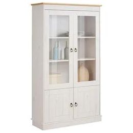 Vitrine Home Affaire "Indra", gelb (weiß, honig), B:85cm H:145cm T:32cm, Massivholz, Schränke, aus massiver Kiefer, FSC, Höhe 145 cm, dezentes Ornament