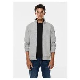 Sweatjacke Street One MEN, Herren, Gr. M (40), grau (warm grau melange), Web, 80% Baumwolle, 20% Polyester, unifarben, gerade normal, hoch geschlossener Ausschnitt, Bündchen, Sweatjacken, mit Stehkragen