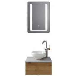 Badmöbel-Set SAPHIR "Serie 6915", grau (riviera eiche, oxid hellgrau), B:51cm H:200cm T:35cm, Kastenmöbel-Sets, Gäste-Bad, 51 cm breit, mit LED-Spiegel und 1 Tür