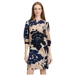 Jerseykleid Betty Barclay "Damen Jerseykleid knielang", Damen, Gr. 44, Normalgrößen, blau (dunkelblau, nature), Obermaterial: 72% Viskose, 24% Polyester, 4% Elasthan. Besatz: 72% Viskose, 24% Polyester, 4% Elasthan., figurumspielend kurz, Rundhals, Kleider, Form