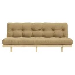 Schlafsofa KARUP DESIGN "Lean 200 Schlafsofa, Gästebett, Sofa mit Futonmatratze", gelb (wheat beige), B:200cm H:73cm T:100cm, Bezug: 80% Baumwolle, 20% Polyester, Sofas, Inkl. Futonmatratze, Liegefläche 130x200 cm, FSC zertifizierte Kiefer