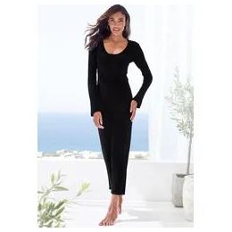 Strickkleid French Connection, Damen, Gr. 36/38, N-Gr, schwarz, Rippstrick, Obermaterial: 50% Viskose (LENZINGTM ECOVEROTM), 28% Polyester, 22% Polyamid, meliert, unifarben, figurbetont lang, Rundhals, gewellter Abschluss, Kleider, mit leicht ausgestellten Ärmeln, Loungewear