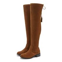 Overkneestiefel Lascana "Stiefel, Langschaftstiefel", Damen, Gr. 39, Varioschaft, braun (camel), Obermaterial: 100% Textilmaterial. Futter: 100% Textilmaterial. Decksohle: 100% Lederimitat. Laufsohle: 100% Synthetik, unifarben, Schuhe, mit elastischem Weitschaft und raffiniertem Flechtdetail