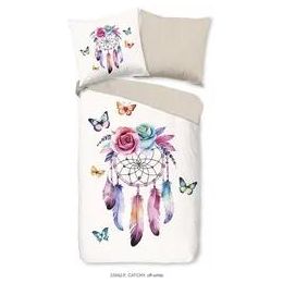 Kinderbettwäsche Good Morning "Catchy", beige (sand), B/L: 135cm x 200cm, 1 Stk., 1 Stk., Flanell, B/L: 80cm x 80cm, 2 Stk., Flanell, Obermaterial: 100% Baumwolle, Bettwäsche, Flanell Biber, 135x200, Warm, Reißverschluss, Wende, Kind, Federn Sand