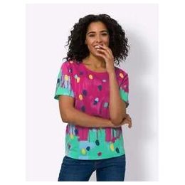 Kurzarmshirt CLASSIC BASICS "Kurzarm-Shirt", Damen, Gr. 38, rosa (pink, aqua, bedruckt), 100% Baumwolle, gemustert, mehrfarbig, Rundhals, Shirts