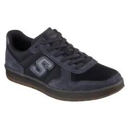Slip-On Sneaker Skechers "NEW WAVE CUP-CALVEN", Herren, Gr. 45, schwarz (schwarz, grau), Lederimitat, Textil, Veloursleder, Schuhe, Retro Sneaker, Schnürschuh mit Gummizug