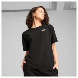 T-Shirt Puma "ESS TAPE RELAXED TEE", Damen, Gr. XL, schwarz (Puma schwarz), Jersey, Obermaterial: 100% Baumwolle, bedruckt, relaxed fit normal, Rundhals, Shirts