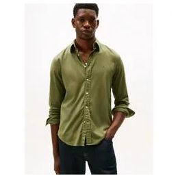 Langarmhemd Tommy Hilfiger "FLEX FLANNEL SOLID SHIRT", Herren, Gr. 3XL, N-Gr, battle grün, Web, Obermaterial: 98% Baumwolle, 2% Elasthan, unifarben, regular fit normal, Rundhals, eingesetzt 1-Knopf-Manschette, Hemden, Regular fit