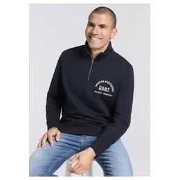 Sweatshirt Gant, Herren, Gr. XXL, evening blau, Sweatware, Obermaterial: 87% Baumwolle, 13% Polyester, unifarben, normal, hoch geschlossener Ausschnitt, Bündchen, Sweatshirts, Stehkragen mit Reißverschluss