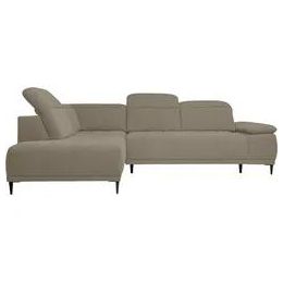 Ecksofa WERK2 "Memo Focus-L", beige, B:204cm H:82cm T:278cm, 100% Polyester, Sofas, Komfort nach Maß: Ausziehbare Sitztiefe, verstellbare Kopfteile & Füße