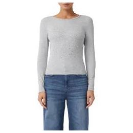 comma, Longsleeve, Damen, Gr. 48, grau melange, Single Jersey, Obermaterial: 95% Viskose, 5% Elasthan, COMMA CASUAL IDENTITY, meliert, normal hüftbedeckend, Rundhals, Shirts, mit Glitzersteinen und aus Viskose