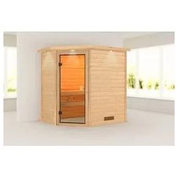 Sauna Karibu ""Juli" mit bronzierter Tür und Kranz, naturbelassen", beige (naturbelassen), ohne Ofen, ohne Steuerung, (ohne Ofen), Saunen, aus hochwertiger nordischer Fichte