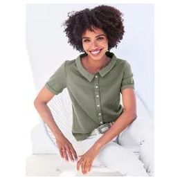 Kurzarmbluse Heine, Damen, Gr. 38, grün (khaki), 98% Baumwolle, 2% Elasthan, unifarben, Rundhals, Blusen
