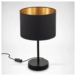 B.K.LICHT Tischleuchte "BK_TL1422 Tischleuchte, Stoffschirm Schwarz-Gold, E27-Fassung", schwarz, 1, Ø 20cm H: 33cm, 1 Stk., Leuchten, 1-Flammig, Ø20cm, 140cm Kabelschalter, ohne Leuchtmittel