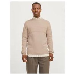 Jack & Jones Rundhalspullover JACK & JONES "JJJERRY KNIT CREW NECK AW24", Herren, Gr. L, beige (oatmeal detail:melange), Strick, Obermaterial: 57% Polyacryl, 43% Baumwolle, meliert, normal, Rundhals, Rippbündchen, Pullover, mit Struktur