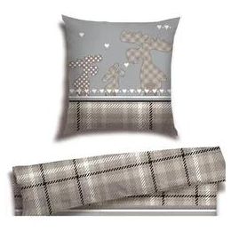 Bettwäsche Schiesser "Salous aus weichem Baumwollflanell mit Winterprint", beige (taupe), B/L: 135cm x 200cm, 1 Stk., 1 Stk., Feinbiber, B/L: 80cm x 80cm, 2 Stk., Feinbiber, Obermaterial: 100% Baumwolle, Bettwäsche, Made in Green