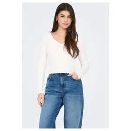 Langarmshirt Only "ONLBETTY L/S V-NECK TOP CC JRS", Damen, Gr. L (40), weiß (cloud dancer), Jersey, Obermaterial: 95% Baumwolle, 5% Elasthan, unifarben, regular fit, V-Ausschnitt, Shirts