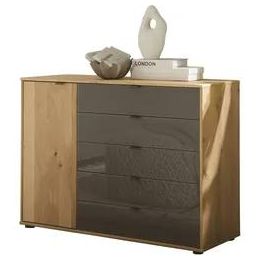 Kombikommode Wiemann "Cardiff Sideboard, Wäscheschrank, teilmassiv Bianco-Eiche, Schubladen", braun, Bianco-Eiche,Front Glasmocca, Eiche, Sideboards, verschiedenen Ausführungen, inklusive Einlegeboden