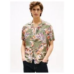 Kurzarmhemd Tommy Hilfiger "LIGHTWEIGHT LEAF AOP SS SHIRT", Herren, Gr. XL, N-Gr, grün (battle grün, allover), Web, Obermaterial: 100% Viskose, Hemden, modischer Blätter-Print