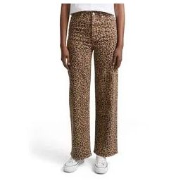 Weite Jeans Tom Tailor DENIM, Damen, Gr. M (38), Länge 32, schwarz (braun schwarz leo), Denim/Jeans, Obermaterial: 98% Baumwolle, 2% Elasthan, animal-print, bedruckt, weit knöchellang, Jeans, mit Leo Print