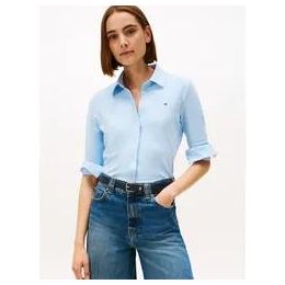 Poloshirt Tommy Hilfiger "1985 SLIM PIQUE BTN DOWN LS mit Polokragen und Label", Damen, Gr. XXXL(46), blau (ithaca stp, vessel blau), Single Jersey, Obermaterial: 96% Baumwolle, 4% Elasthan, unifarben, slim fit normal, Rundhals, Shirts, unifarben, casual, slim fit, Baumwollmix, Polokragen