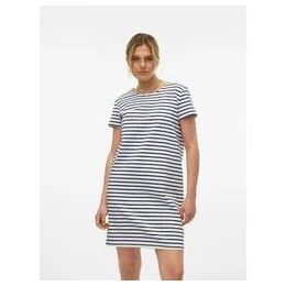 V&eacute;ro Moda Minikleid VERO MODA "VMABBY SS SHORT ZIP DRESS JRS NOOS", Damen, Gr. L, N-Gr, blau (snow wei&szlig; stripes:navy blazer), Jersey, Obermaterial: 77% Polyester, 19% Viskose, 4% Elasthan, gestreift, Rundhals, Kleider Minikleid, Sommerkleid
