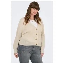 Strickjacke Only CARMAKOMA "CARCAROL NICE L/S CARDIGAN KNT NOOS", Damen, Gr. L, grau (pumice stone), Strick, Obermaterial: 100% Polyacryl, unifarben, regular fit hüftlang, V-Ausschnitt, Rippbündchen, Strickjacken