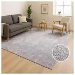 Teppich Carpet City "CALMA 200", silberfarben, B:80cm H:14mm L:280cm, Obermaterial: 100% Polyester, Teppiche, Kurzflor, Waschbar, Anti-Rutsch, ideal für Wohnzimmer, Schlafzimmer