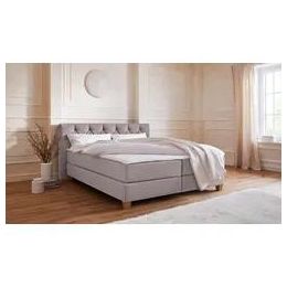 Boxspringbett Home Affaire "Harmones", grau (hellgrau), B:203cm L:210cm, Struktur (100% Polyester), Komplettbetten, Boxspringbett, in 3 Breiten, Härtegrad auch im Mix mit je 1 Matratze in H2 und H3