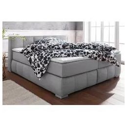 Boxspringbett Home Affaire "Chelles", grau, B:187cm L:225cm, Samtoptik (100% Polyester);Bezug der Spiegelfläche Matratzendrell aus 100% Polyester;Struktur fein 100% Polyester), Komplettbetten, Boxspringbett, inkl. Kaltschaumtopper, in 5 Breiten und 3 Matratzenarten