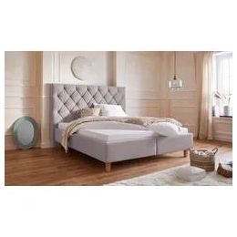 Polsterbett Home Affaire "Sunley 140", grau (hellgrau), B:203cm L:210cm, Struktur (100% Polyester);Samtstoff (100% Polyester), Betten, Kreuzsteppung, Kopfteilhöhe 142 cm, ohne oder mit Matratze/Lattenrost