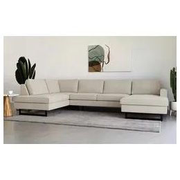 Wohnlandschaft Places of Style "Pinto, 350 cm, U-Form, XXL, mit Ottomanen", beige (cream), B:350cm H:85cm T:206cm, 92% Polyester, 8% Nylon, Sofas, Cord, Chenille, Lederoptik, mit Keder, Metallfüße, Wellenunterfederung