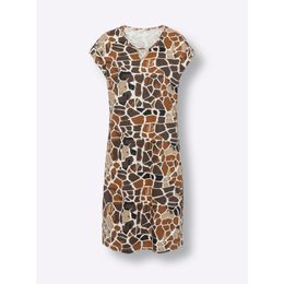 Damen Sommerkleid in A-Form champagner-schoko-bedruckt, Gr&ouml;&szlig;e 44/46